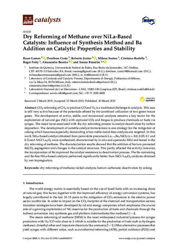 (PDF) Dry Reforming of Methane over NiLa-Based Catalysts: Influence of Synthesis Method and Ba ...