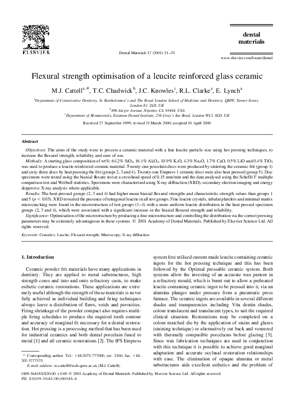 (PDF) Flexural strength optimisation of a leucite reinforced glass ceramic
