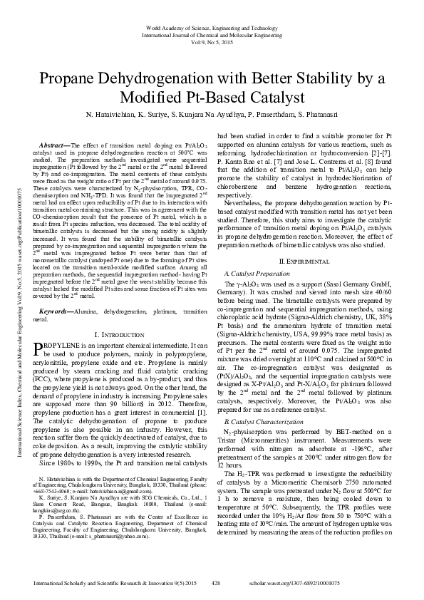 (PDF) Propane Dehydrogenation With Better Stability By A Modified Pt ...