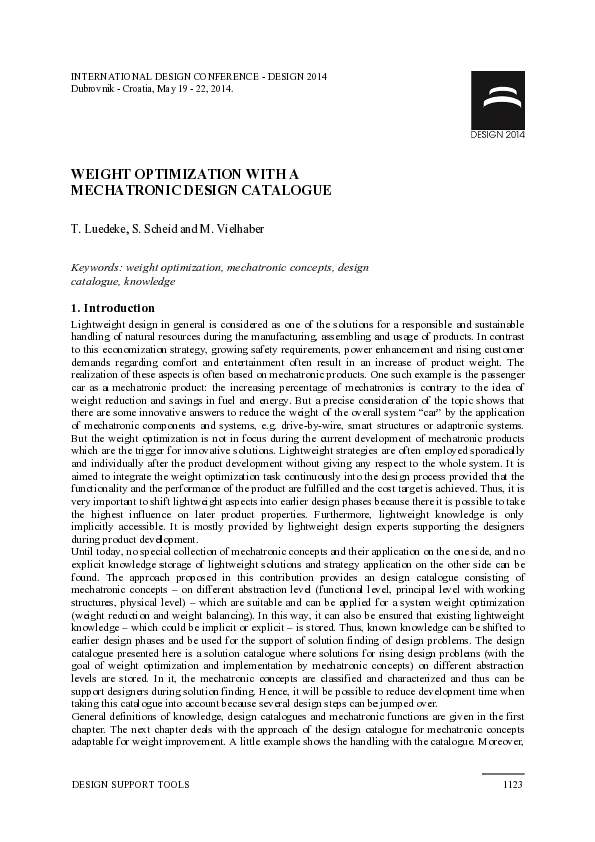 (PDF) Weight Optimization with a Mechatronic Design Catalogue