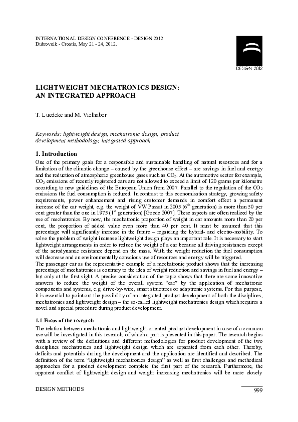 Pdf Lightweight Mechatronics Design An Integrated Approach