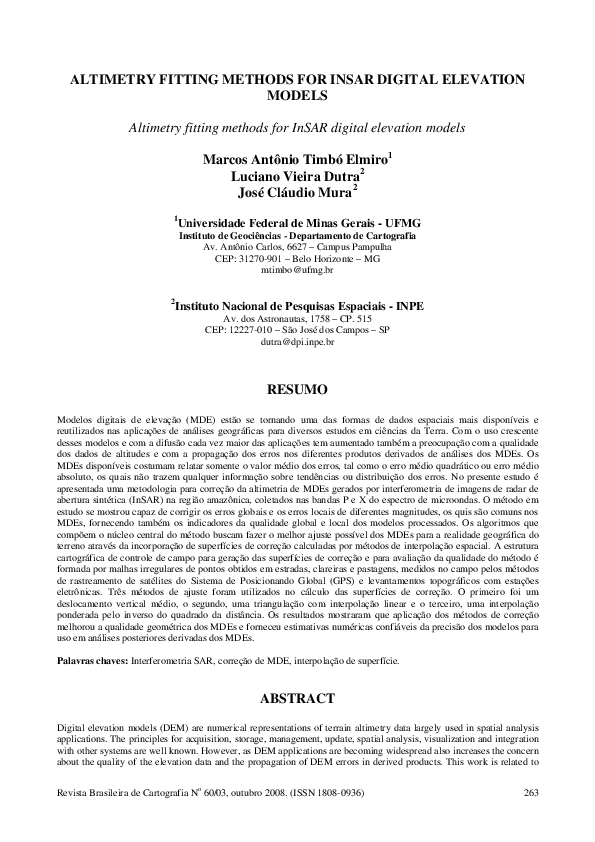 (PDF) Altimetry Fitting Methods for Insar Digital Elevation Models