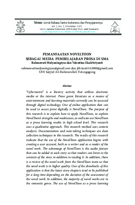 (PDF) PEMANFAATAN NOVELTOON SEBAGAI MEDIA PEMBELAJARAN PROSA di SMA
