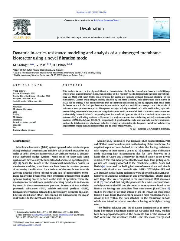 (PDF) Dynamic in-series resistance modeling and analysis of a submerged membrane bioreactor ...