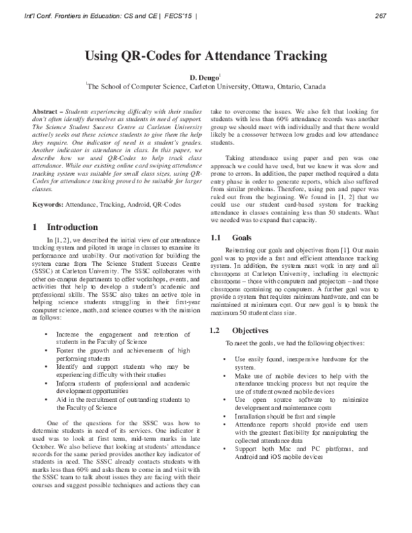 (PDF) Using QR-Codes for Attendance Tracking