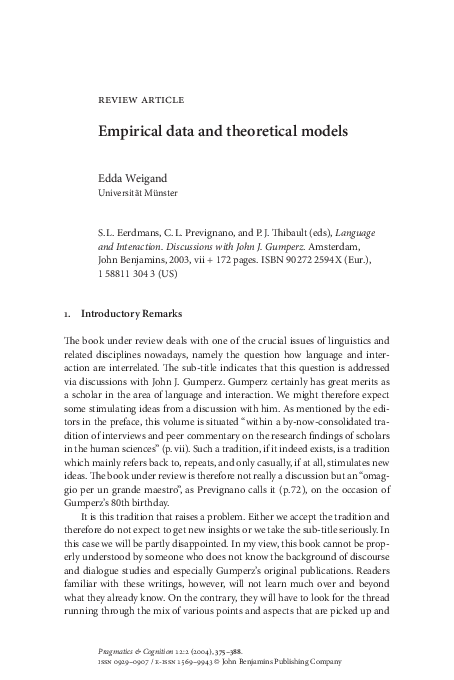 (PDF) Empirical data and theoretical models