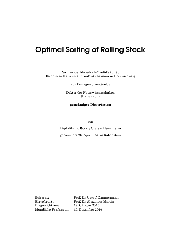 (PDF) Optimal Sorting Of Rolling Stock