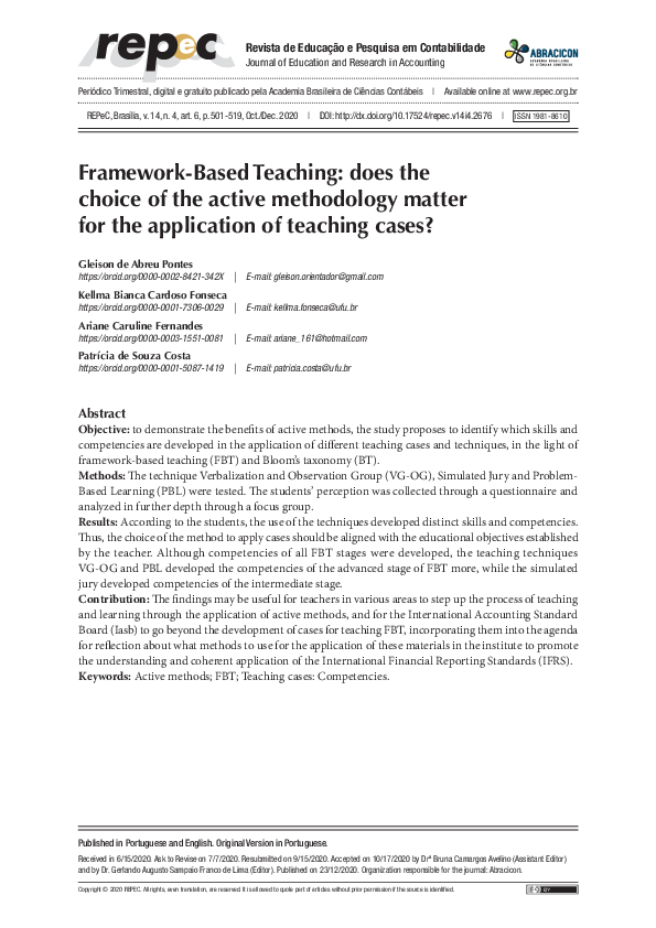 (PDF) Framework-Based Teaching: does the choice of the active methodology matter for the ...