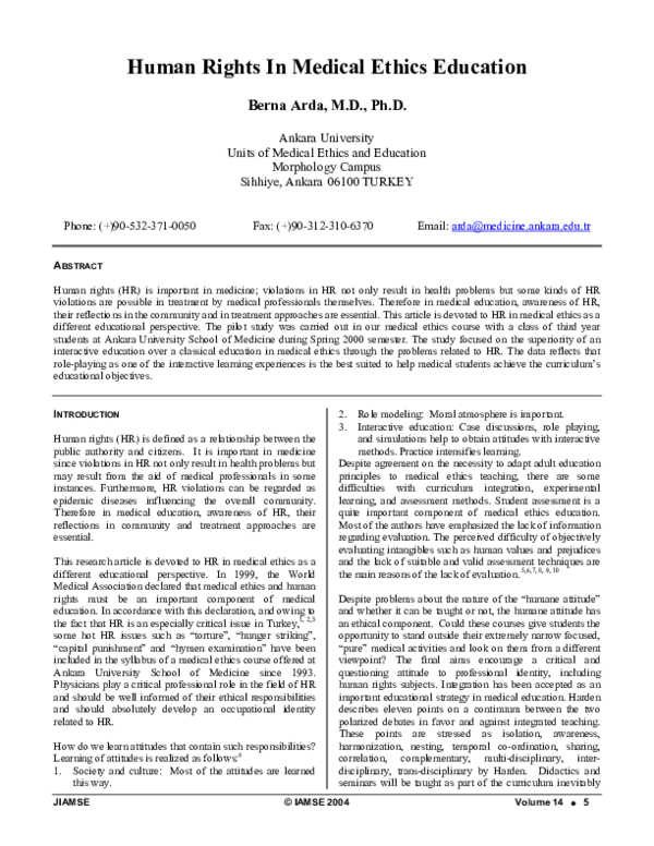 (PDF) Human rights in medical ethics education