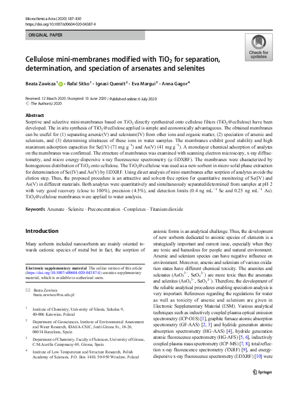 (PDF) Cellulose mini-membranes modified with TiO2 for separation ...