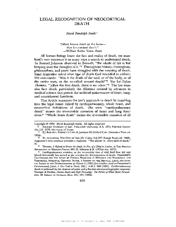 (PDF) Legal recognition of neocortical death | David Randolph Smith ...
