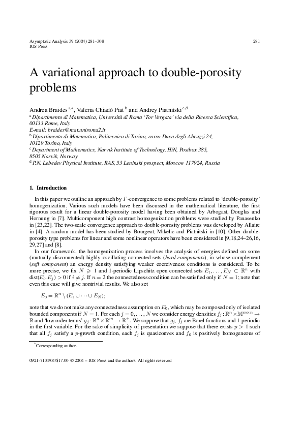 (PDF) A variational approach to double-porosity problems | Valeria Chiado' Piat - Academia.edu