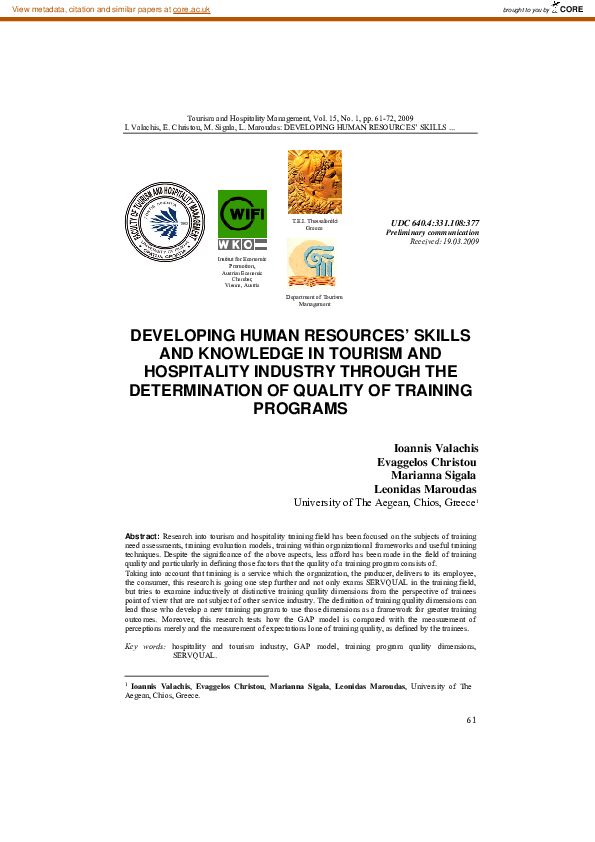 (PDF) Developing Human Resources’ Skills and Knowledge in Tourism and ...