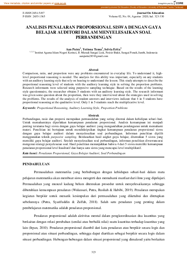 (PDF) Analisis Penalaran Proporsional Siswa dengan Gaya Belajar ...