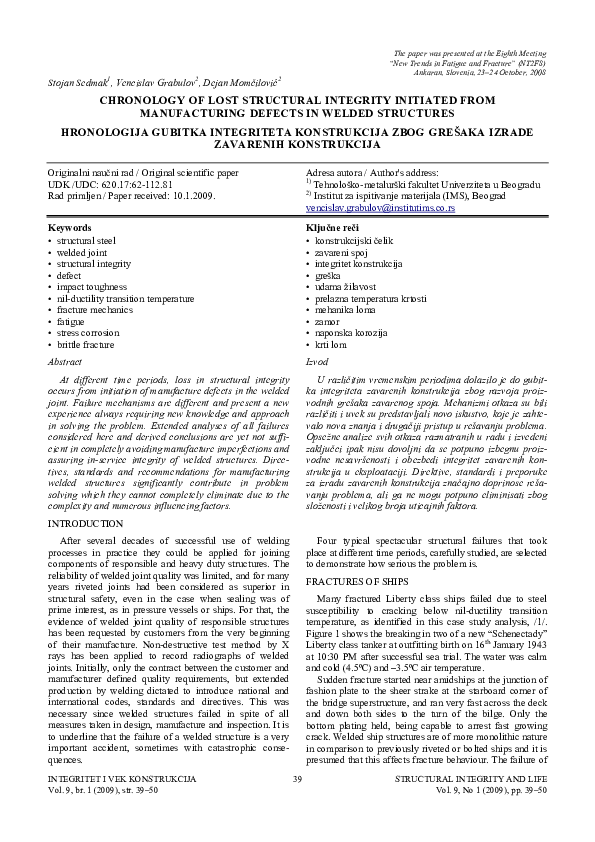 (PDF) Chronology of Lost Structural Integrity Initiated from ...
