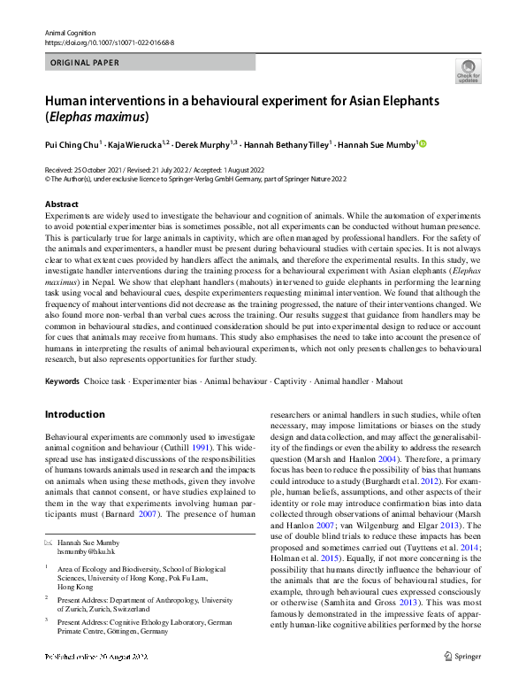 (PDF) Human interventions in a behavioural experiment for Asian ...