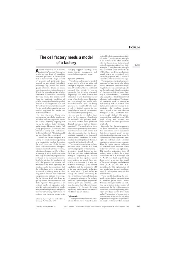 (PDF) The cell factory needs a model of a factory