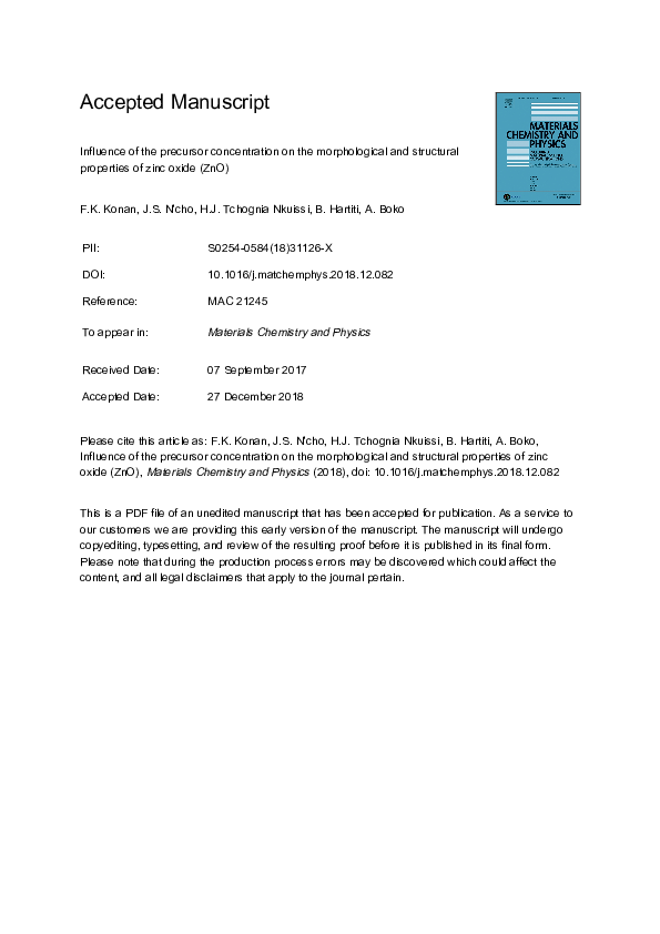 Pdf Influence Of The Precursor Concentration On The Morphological And