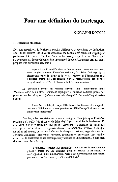 (PDF) Pour une définition du burlesque | Giovanni Dotoli - Academia.edu