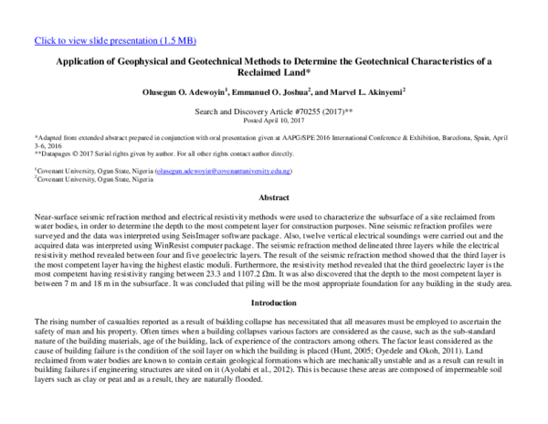 (PDF) Application of the geophysical and geotechnical methods to determine the Geotechnical ...