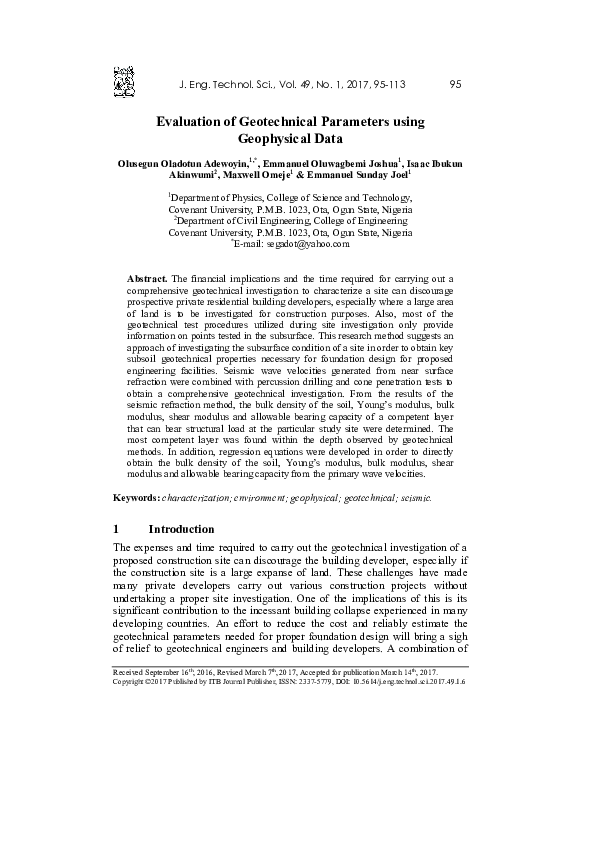 (PDF) Evaluation of Geotechnical Parameters using Geophysical Data | Emmanuel Joshua - Academia.edu