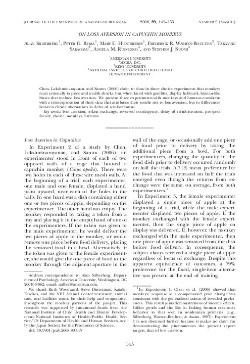 (PDF) On Loss Aversion in Capuchin Monkeys | Takayuki Sakagami - Academia.edu