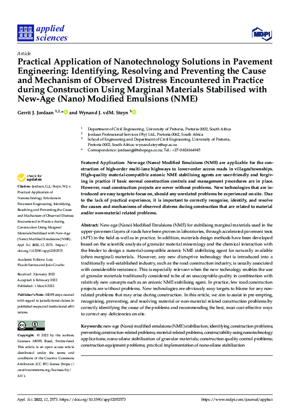 (PDF) Practical Application of Nanotechnology Solutions in Pavement Engineering: Identifying ...