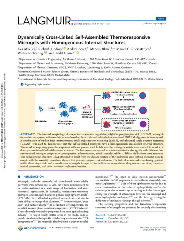 (PDF) Dynamically-Crosslinked Self-Assembled Thermoresponsive Microgels with Homogeneous ...