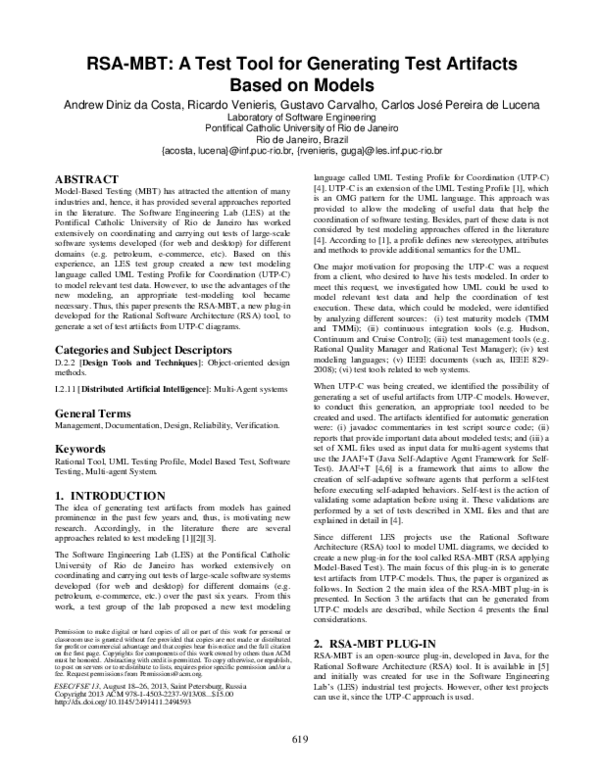 (PDF) RSA-MBT: a test tool for generating test artifacts based on models