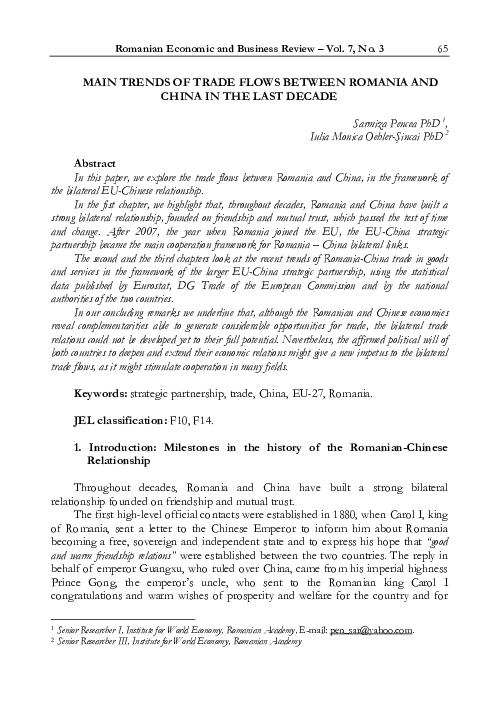 (PDF) Main Trends of Trade Flows Between Romania and China in the Last ...