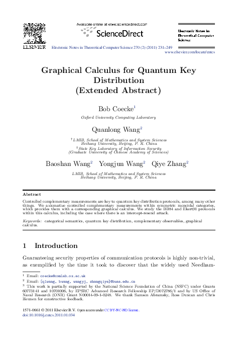 (PDF) Graphical Calculus for Quantum Key Distribution (Extended Abstract)