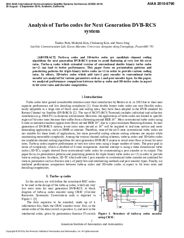 Pdf Analysis Of Turbo Codes For Next Generation Dvb Rcs System Minhyuk Kim