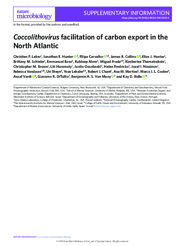 (PDF) Coccolithovirus facilitation of carbon export in the North Atlantic