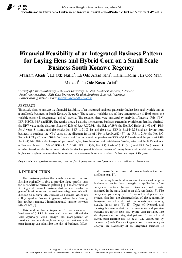 (PDF) Financial Feasibility of an Integrated Business Pattern for ...