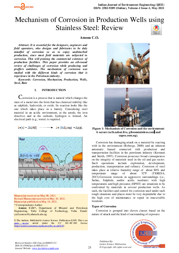 (PDF) Mechanism of Corrosion in Production Wells using Stainless Steel ...
