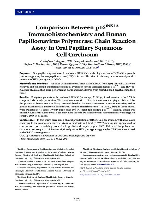 (PDF) Comparison Between p16INK4A Immunohistochemistry and Human Papillomavirus Polymerase Chain ...