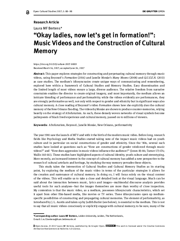 (PDF) “Okay ladies, now let’s get in formation!”: Music Videos and the ...
