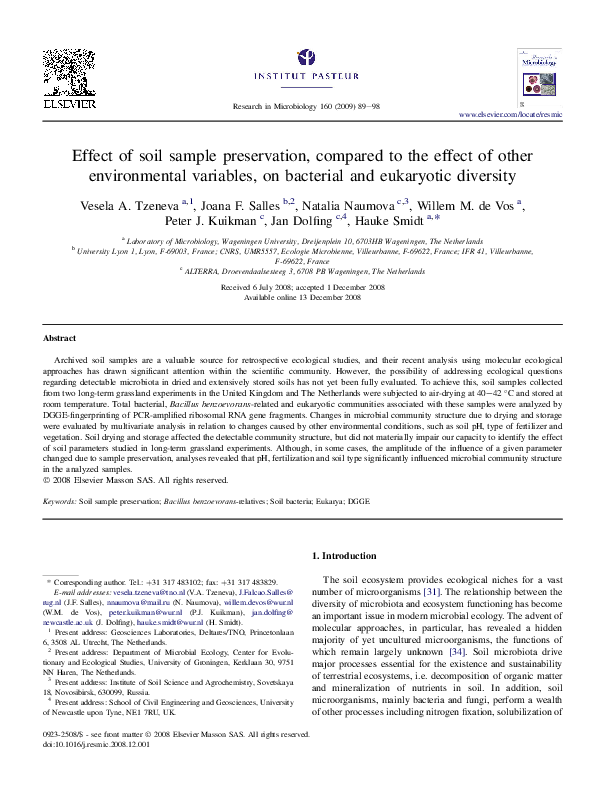(PDF) Effect of soil sample preservation, compared to the effect of ...
