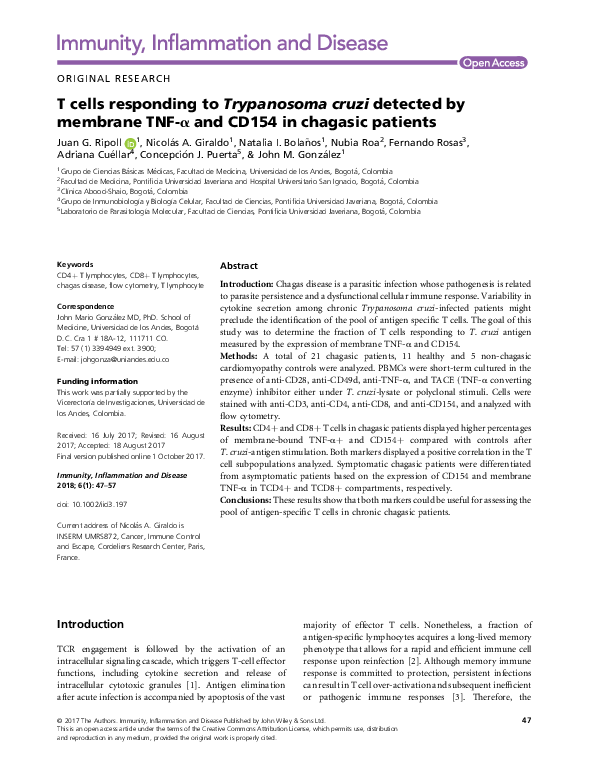 (PDF) T cells responding to Trypanosoma cruzi detected by membrane TNF ...