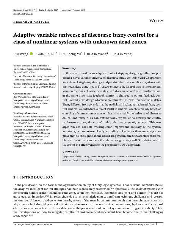 Pdf Adaptive Variable Universe Of Discourse Fuzzy Sliding Mode Control Faizan Bhatti 
