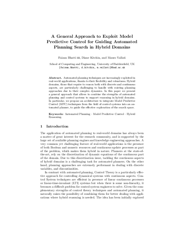 (PDF) A General Approach to Exploit Model Predictive Control for Guiding Automated Planning ...