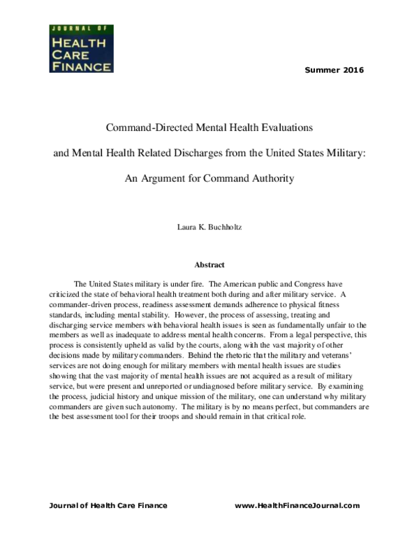 (PDF) Command-Directed Mental Health Evaluations and Mental Health ...