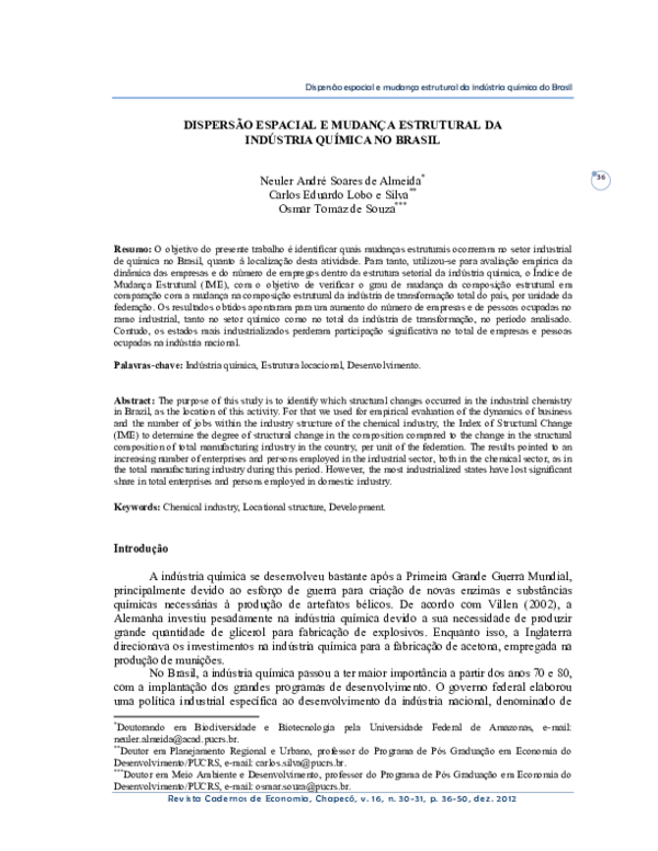 (PDF) Dispersão espacial e mudança estrutural da indústria química no ...