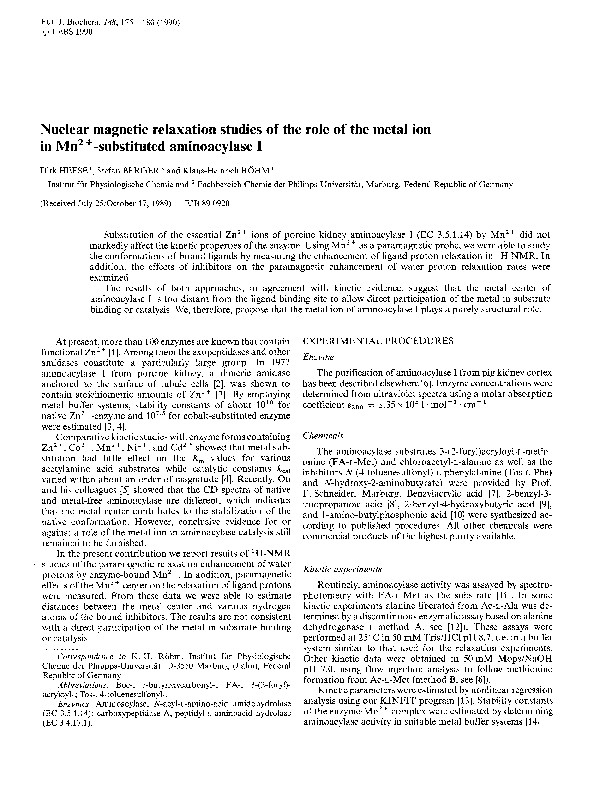 (PDF) Nuclear magnetic relaxation studies of the role of the metal ion ...