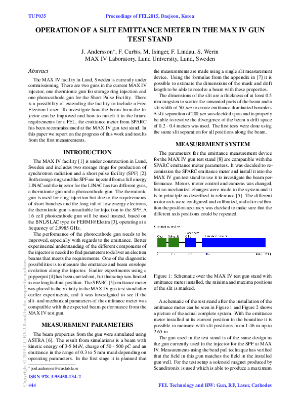 (PDF) Operation of a Slit Emittance Meter in the MAX IV Gun Test Stand