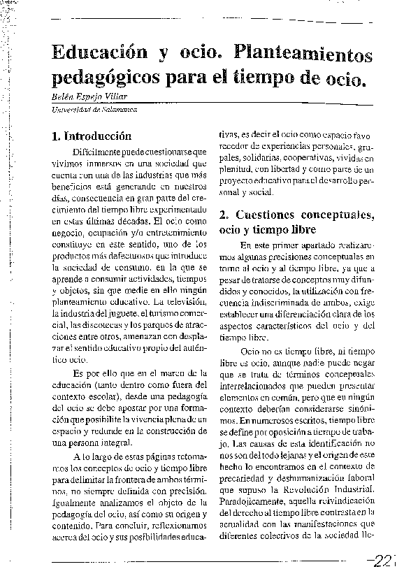(PDF) Educación y Ocio: planteamientos pedagógicos para el tiempo de ocio