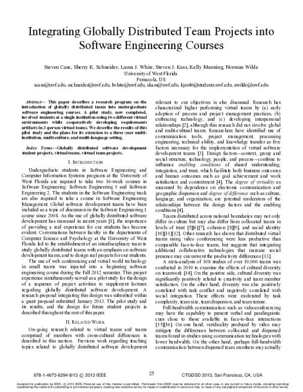 (PDF) Integrating globally distributed team projects into software engineering courses
