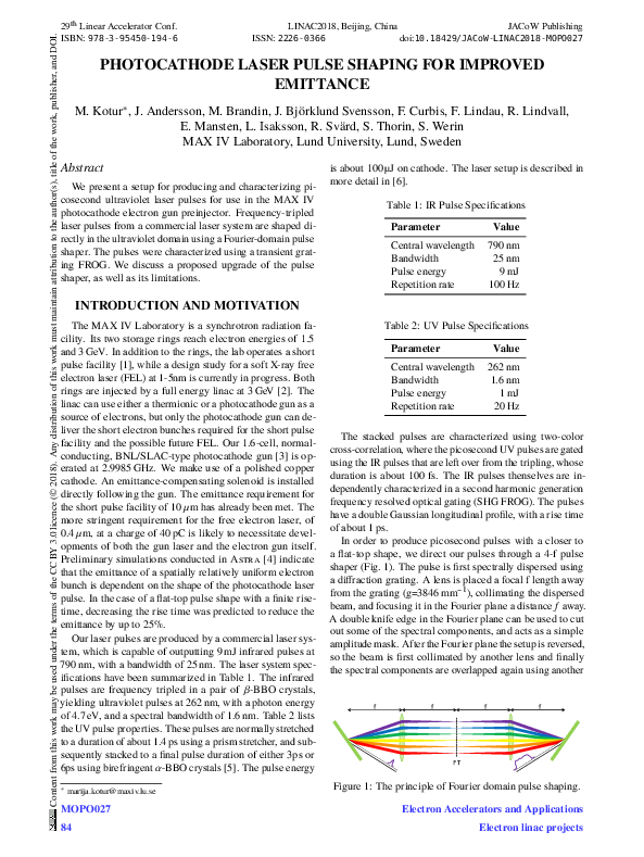 (PDF) Photocathode Laser Pulse Shaping for Improved Emittance