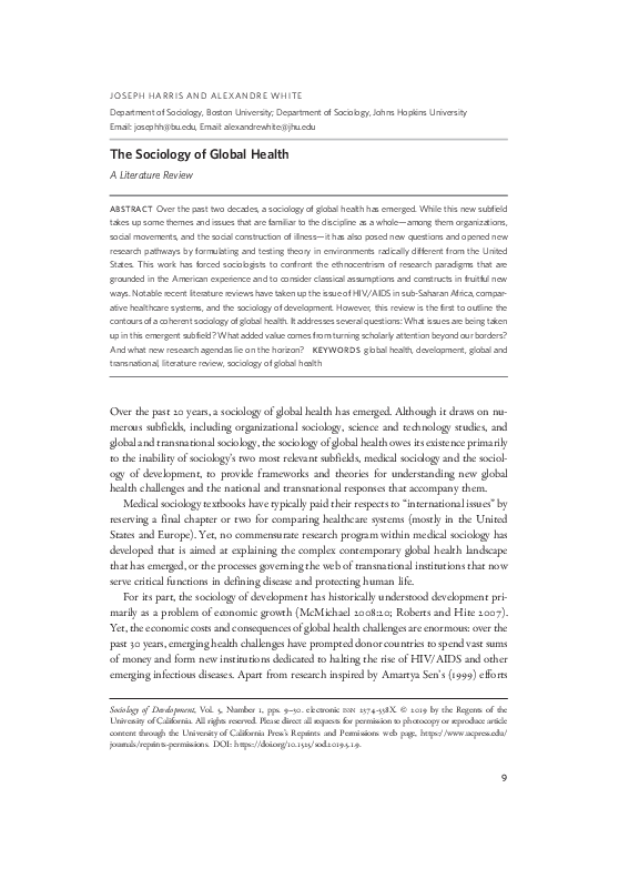 (PDF) The Sociology of Global Health