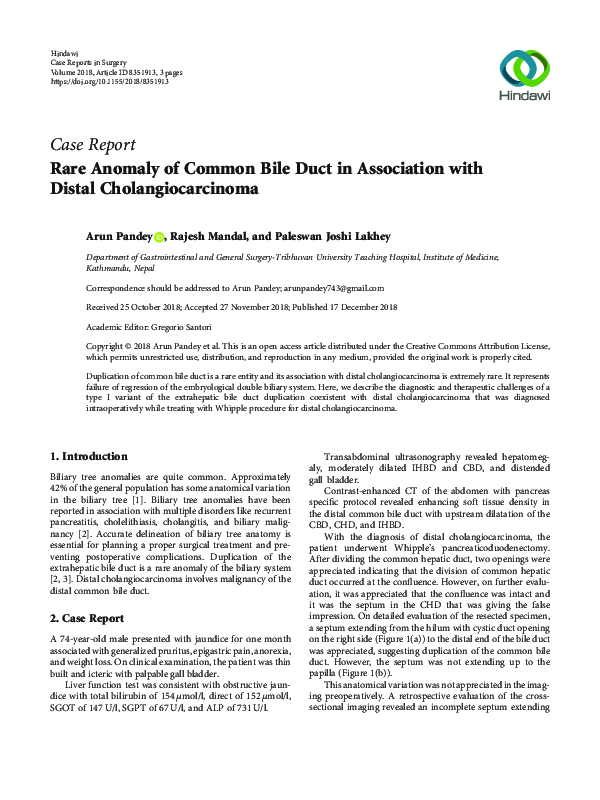 Pdf Rare Anomaly Of Common Bile Duct In Association With Distal